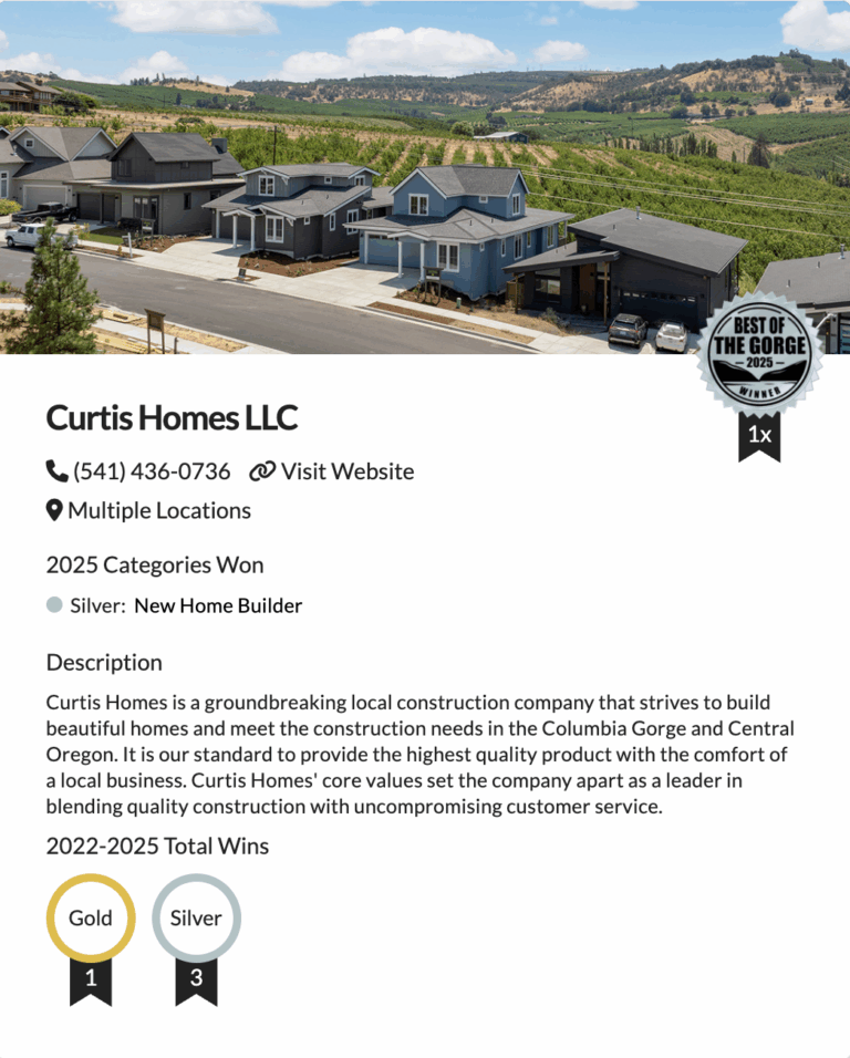 Best of the Gorge 2025 - Curtis Homes LLC